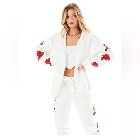 Carmar | Tops | Carmar Rose Embroidered Zip Up | Poshmark